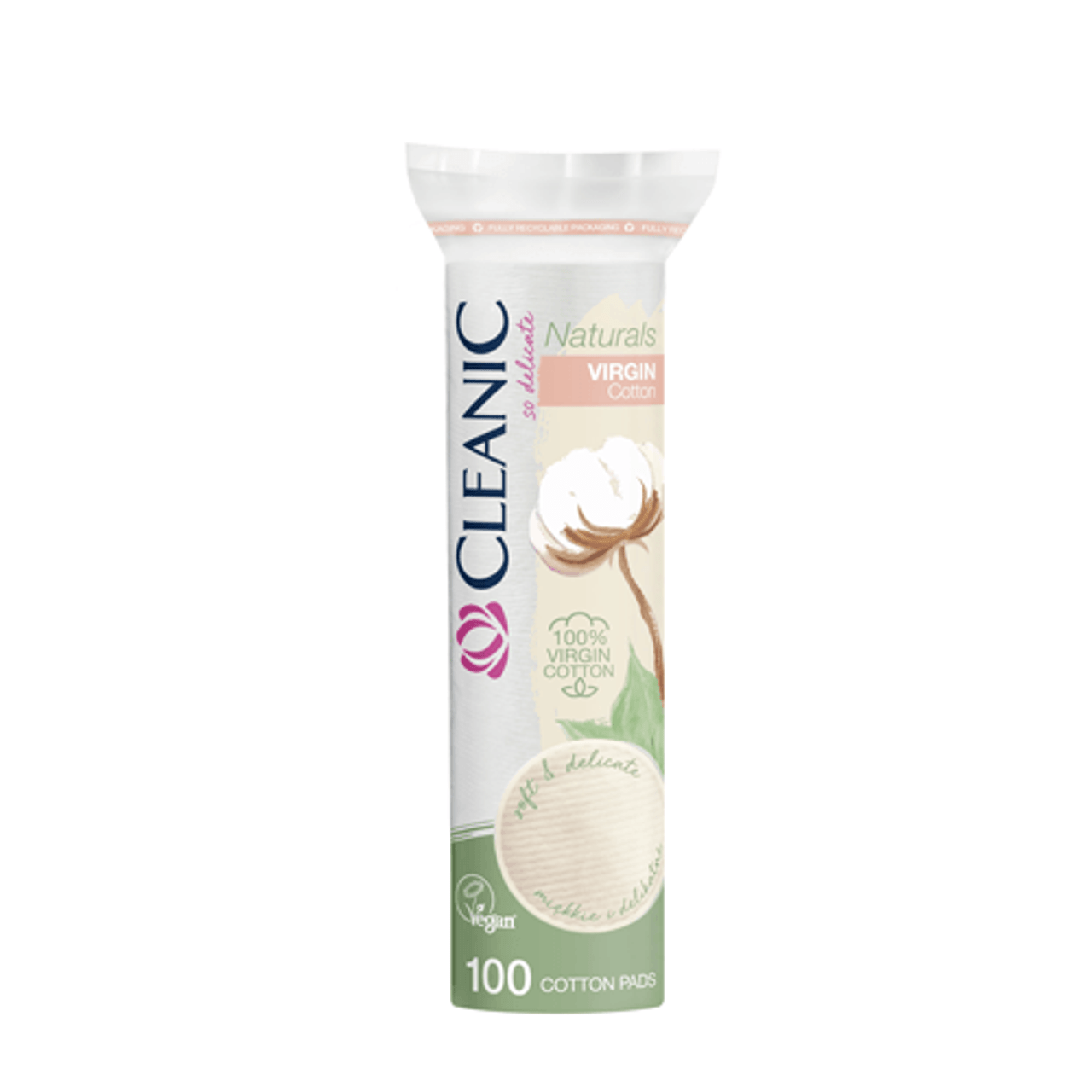 CLEANIC Naturals Virgin Cotton okrugli kozmetički jastučići, 100 kom