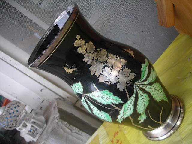 Vaza radjena srebrom 35cm/Bohemia/antic 1890g