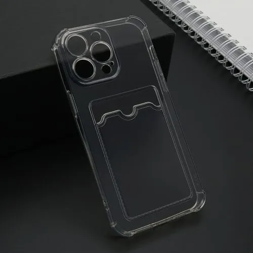 Futrola - maska Transparent CARD POCKET za iPhone 15 Pro Max (6.7) siva (MS)