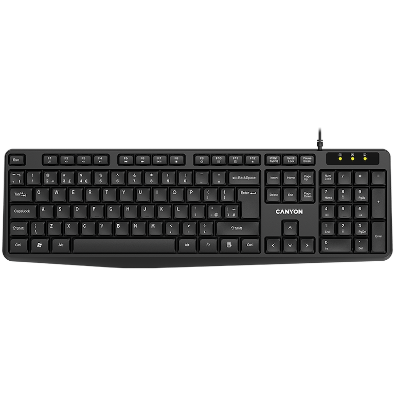 CANYON KB-1, Wired Keyboard, 104 keys, USB2.0, Black, cable length 1.5m, 443*145*24mm, 0.37kg, AdriaticID: EK000577334