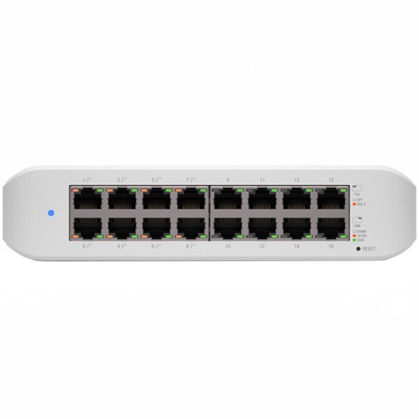 Ubiquiti USW-LITE-16-PoE 16-port Layer 2 PoE switch, 8 x GbE PoE+, 8 x GbE ports, 45W total PoE Power, fanless cooling system, Wall mountable, DesktopID EK000577400