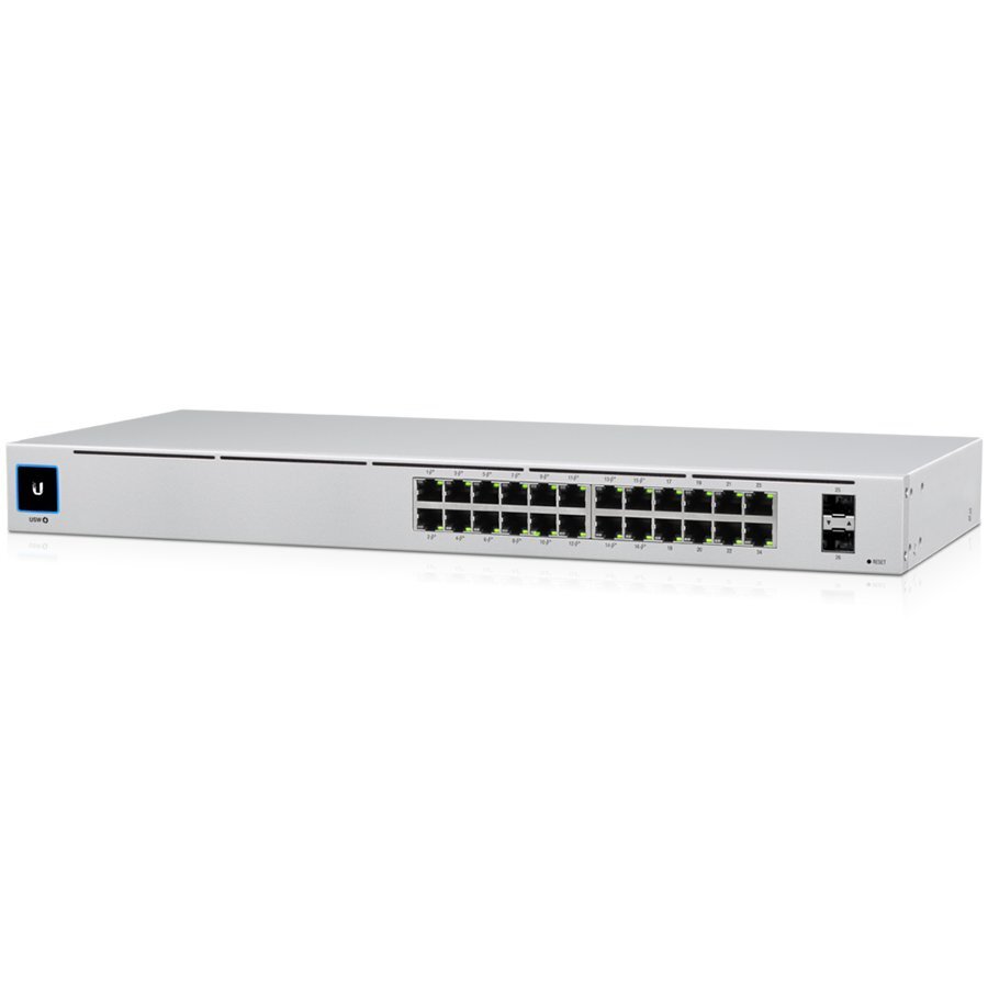 Ubiquiti USW-24-POE Gigabit Layer 2 switch with twenty-four Gigabit Ethernet ports including sixteen auto-sensing 802.3at PoE+ ports, and two SFP portsID EK000577336
