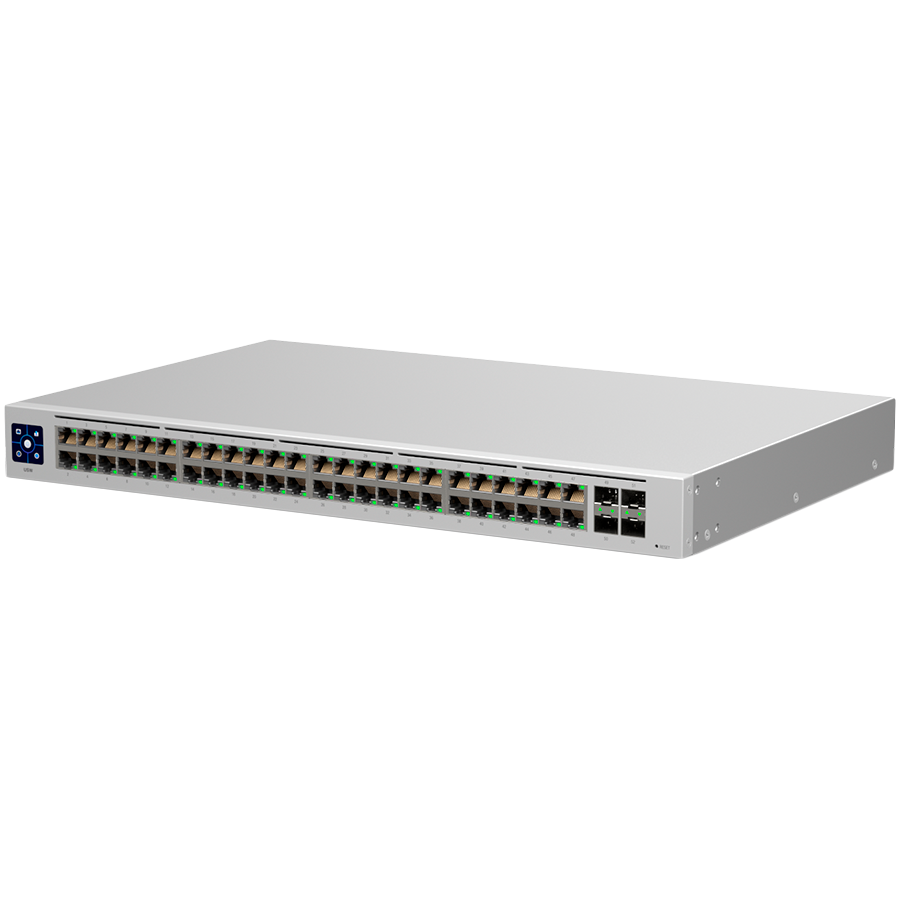 Ubiquiti USW-48 48-port, Layer 2 switch, 48 x GbE ports, 4 x 1G SFP ports, Fanless, silent cooling, ESD/EMP protection, 1.3" touchscreen LCM display, Rackmount (Kit included)ID EK000577318