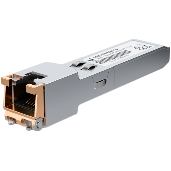 Ubiquiti UACC-CM-RJ45-1G SFP to RJ45 transceiver module that delivers 1 Gbps speed via a converted Ethernet connection.ID EK000577298