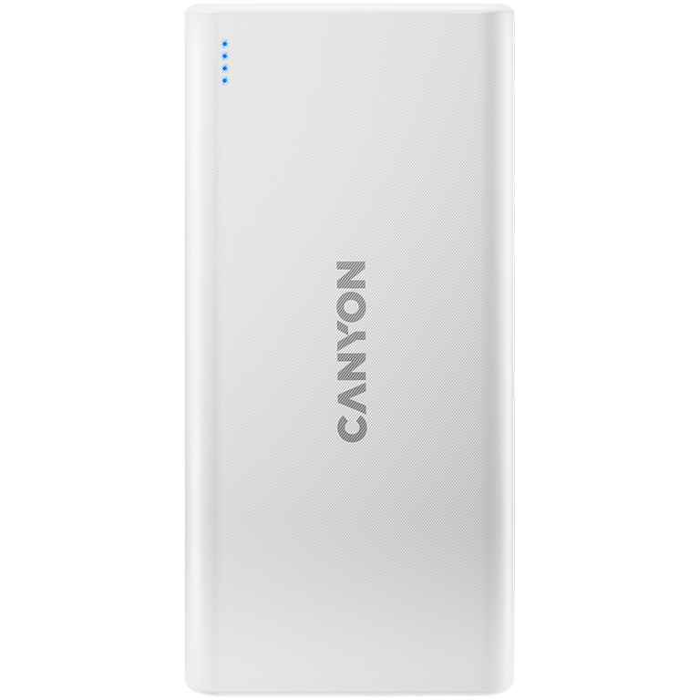 CANYON PB-106, Power bank 10000mAh Li-poly battery, Input 5V/2A, Output 5V/2.1A(Max), USB cable length 0.3m, 140*68*16mm, 0.24Kg, WhiteID EK000577283