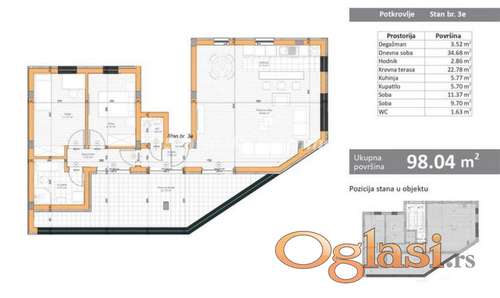 Veternik-Odmah Useljiv Trosoban stan 101 m2 na Top Lokaciji-065/385 8880