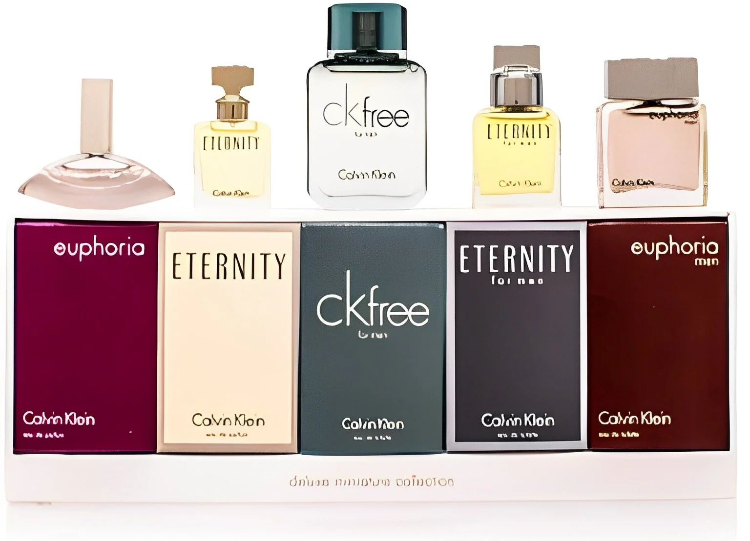 Calvin Klein - ~ DELUXE MINIATURE COLLECTION ~ Euphoria edp 4ml minijatura + Eternity edp 5ml minijatura + Free edt 10ml minijatura + Eternity for men edt 10ml minijatura + Euphoria for men edt 10...