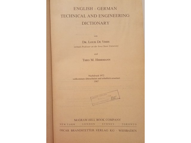 ENGLISH-GERMAN TECHNICAL AND ENGINEERING DICTIONARY
