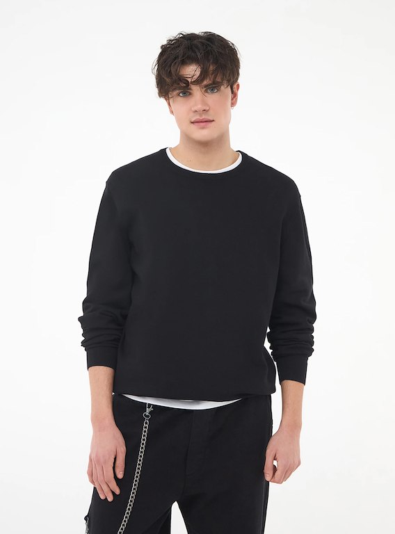 Jednobojni džemper sa okruglim izrezom Crna