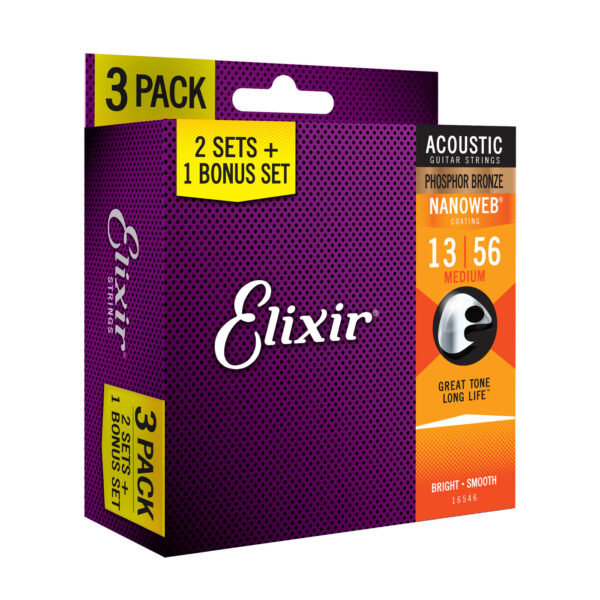 Elixir 16102 Medium 013-056 Bonus Pack 2+1 – 16546 Nanoweb serija Žice za akustičnu gitaru