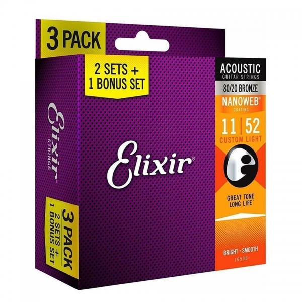 Elixir 16538 011-052 Bonus Pack 2+1 Nanoweb serija Žice za akustičnu gitaru 11027