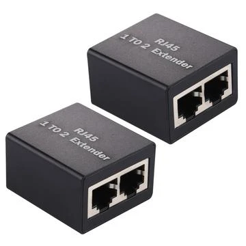 SET 1 TO 2 RJ45 SPLITTER CONNECTOR INLINE LAN PLUGS ETHERNET CABLE EXTENDER ADAPTER - 2 PCS.