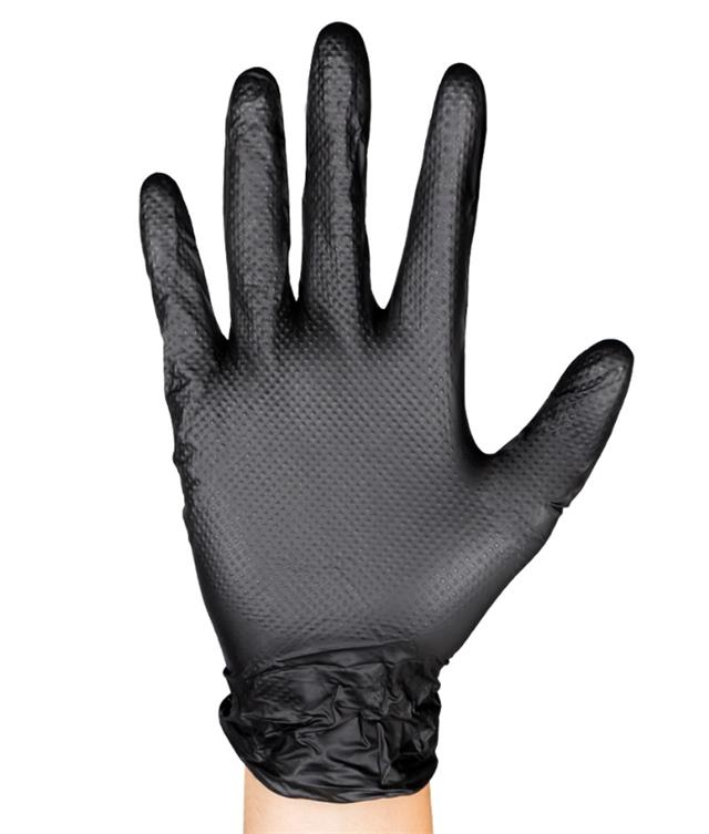 Zaštitne rukavice potrošne crne od nitrila veličina XL 90/1 otpornost na hemikalije N 420, EN ISO 374-1, EN ISO 374-5 DIAMOND TEXTURE JBM