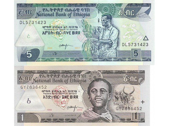 ETHIOPIA Etiopija 1 i 5 Birr 2006-2017 UNC