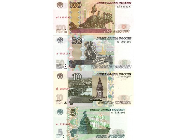 RUSSIA Rusija 5, 10, 50 i 100 Rublev 1997 (2004-2022) U