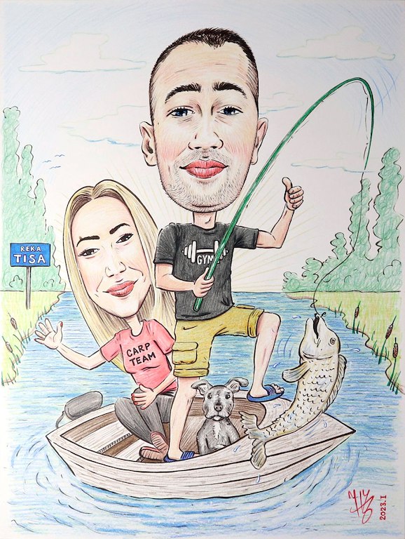 Pecanje na Tisi - portret karikatura