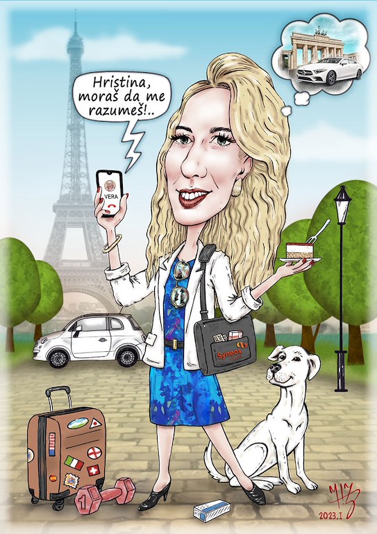 Hristina u Parizu - portret karikatura