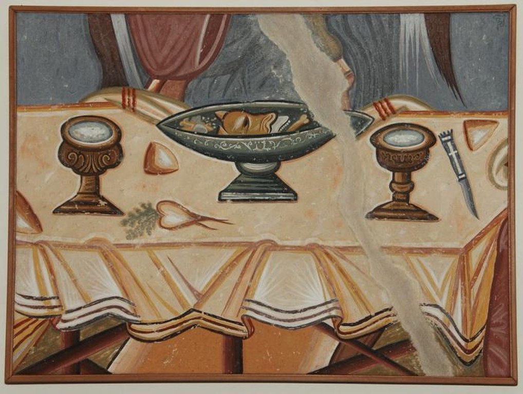 Djurdjevi Stubovi, Sveta Trojica, detalj- Trpeza, kopija freske