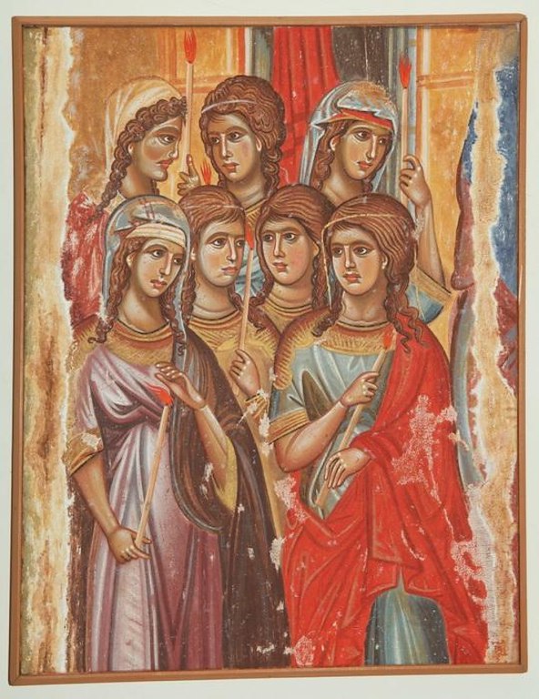 Hilandar, Vavedenje Bogorodice, detalj- Devojke sa svecama,kopija ikone