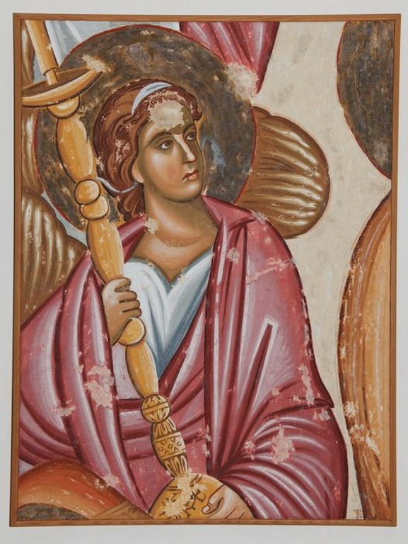 Sopocani, Uspenje Bogorodice, detalj- Andjeo sa svecnjakom, kopija freske