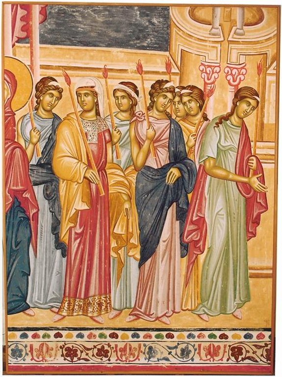 Kraljeva crkva, Vavedenje Bogorodice, detalj- Devojke sa svecama,kopija freske