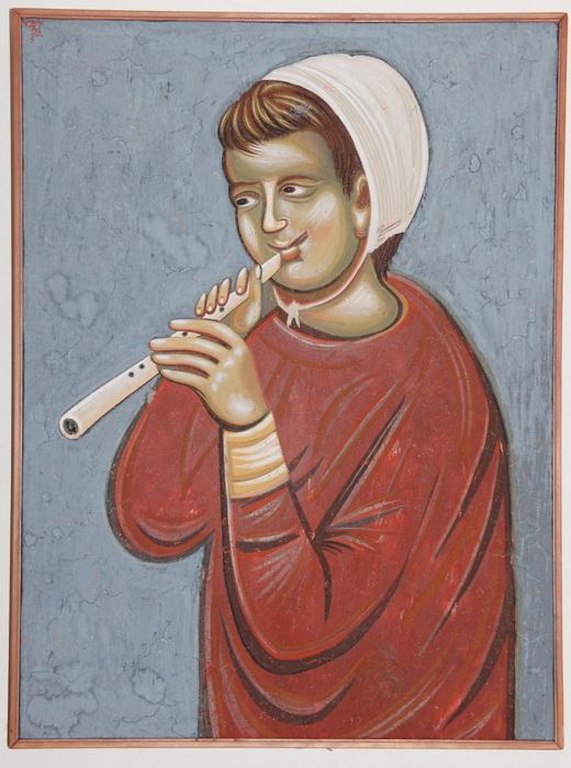 Staro Nagoricino, Ruganje Hristu, detalj- Decak sa frulom, kopija freske