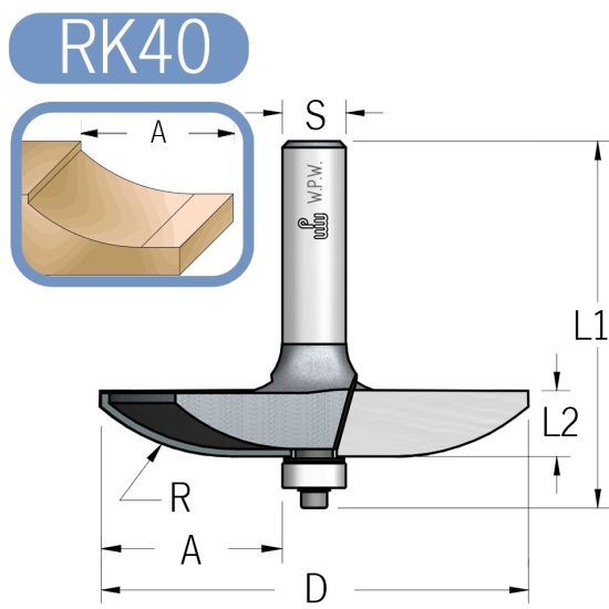 Glodalo za kuhinjska krila / vrata radijus 40mm. Traditional tip RK40002