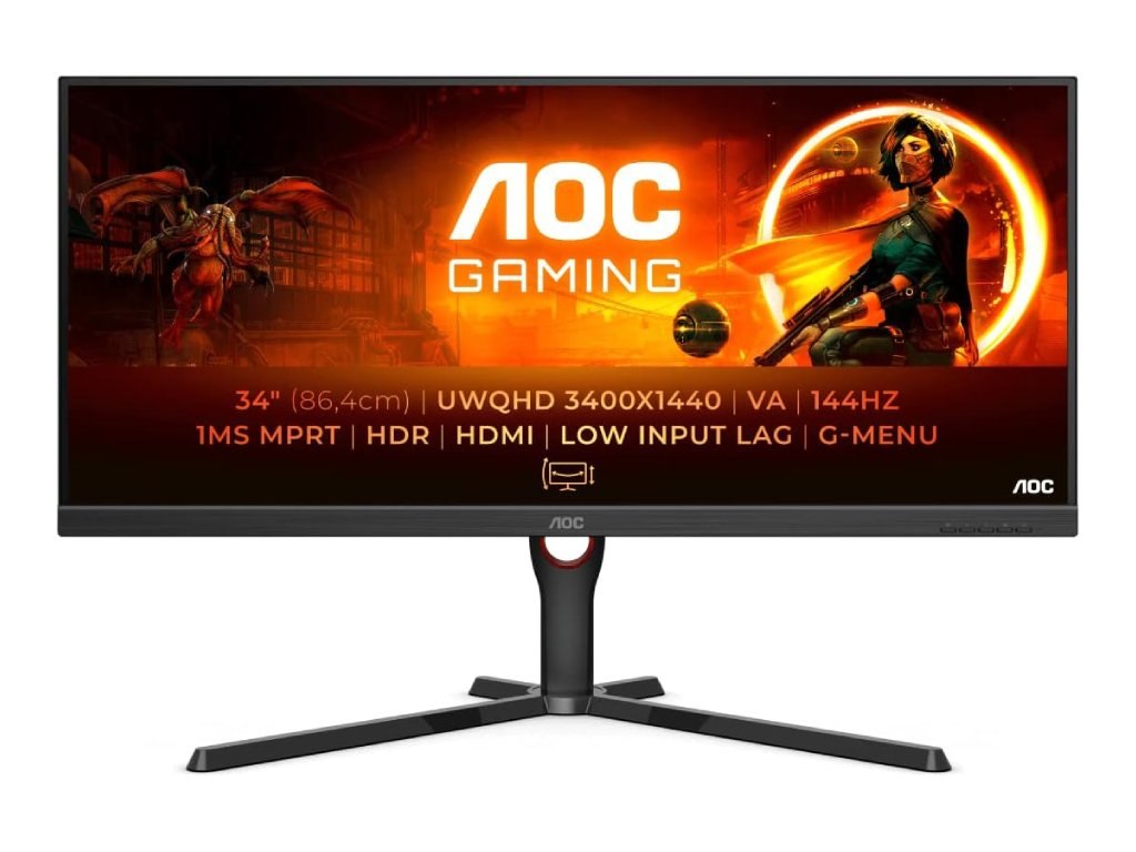 Monitor AOC U34G3XM/EU 34"/VA,21:9/3440x1440/144Hz/1ms MPRT/HDMIx2,DP/Freesync/visina/VESA/crna