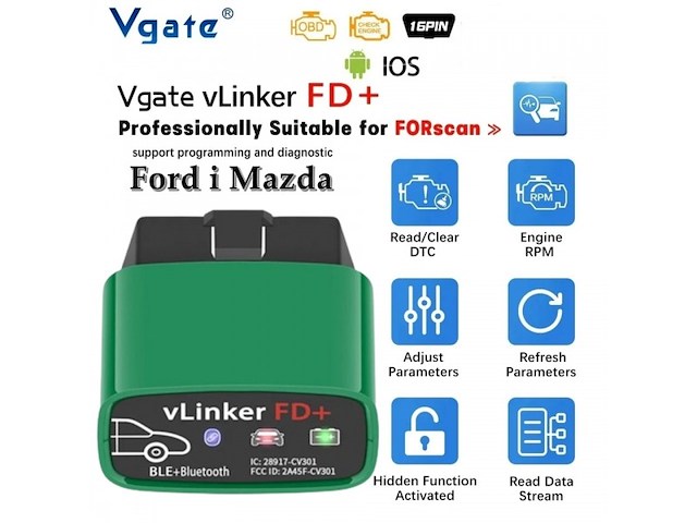 Vgate vLinker FD+ ELM327 V2.2 za Ford i Mazdu