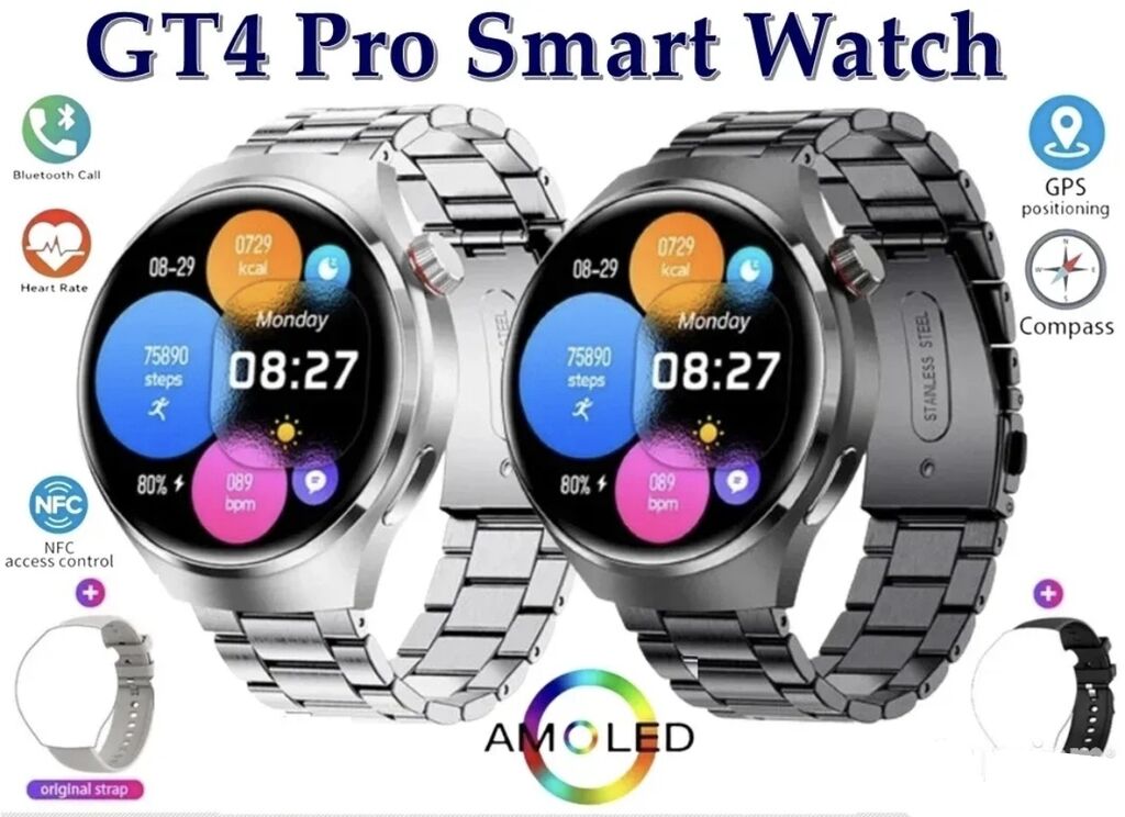GT4 Pro Smart Watch GPS, NFC, ECG+PPG, BT Poziv Boje satova: Crna