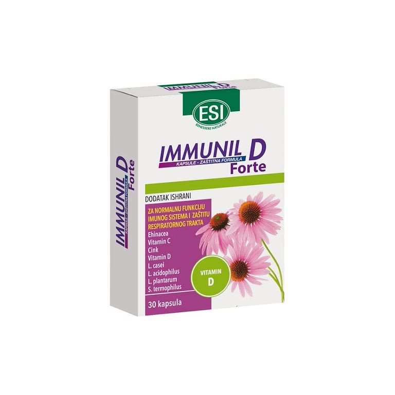 Immunil D Forte 30 Biljnih Kapsula, sa Ehinaceom, Vitaminom C i D za Jačanje Imuniteta