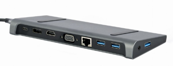 A-CM-COMBO9-02 Gembird USB type-C 9-u-1 adapter Hub3.0 + HDMI + DisplayPort + VGA + PD + LAN