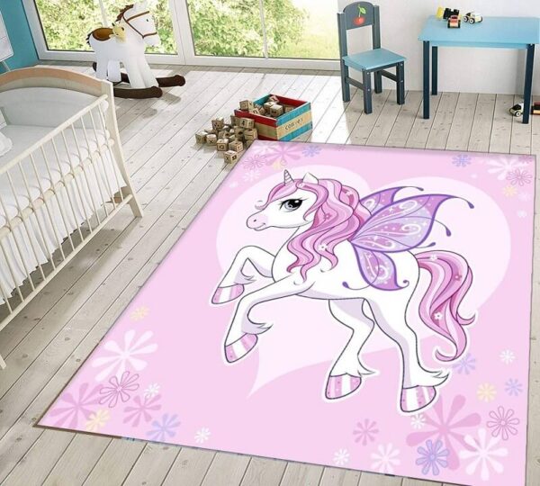 Tepih za decu sa gumenom podlogom 140x220cm – Unicorn roze, TG-2065