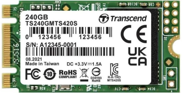 240GB, M.2 2242, PCIe Gen3x4, NVMe, SATA3 B+M Key, TLC, DRAM-less, Read up to 500MB/s, Write up to 430 MB/s, Single-sided ( TS240GMTS420S )