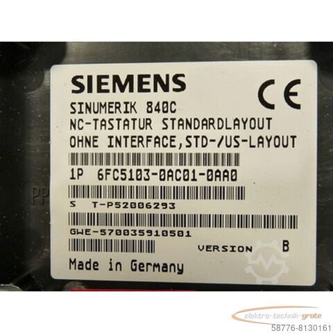 Siemens komponente
Siemens 6FC5103-0AC01-0AA0 CNC- Volltastatur