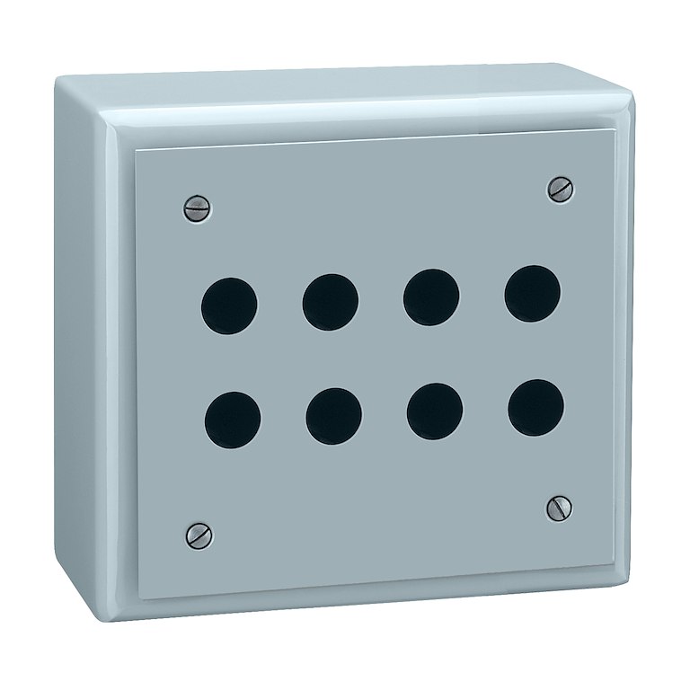 SE Empty control station, Harmony XAP, aluminium, blue, 8 cut-outs, 22mm, 150 x 150 x 78 mm