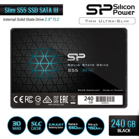 SSD 240GB SILICON POWER S55, SP240GBSS3S55S25, 2.5″, 7mm, SATA 3, 460/450 MB/s