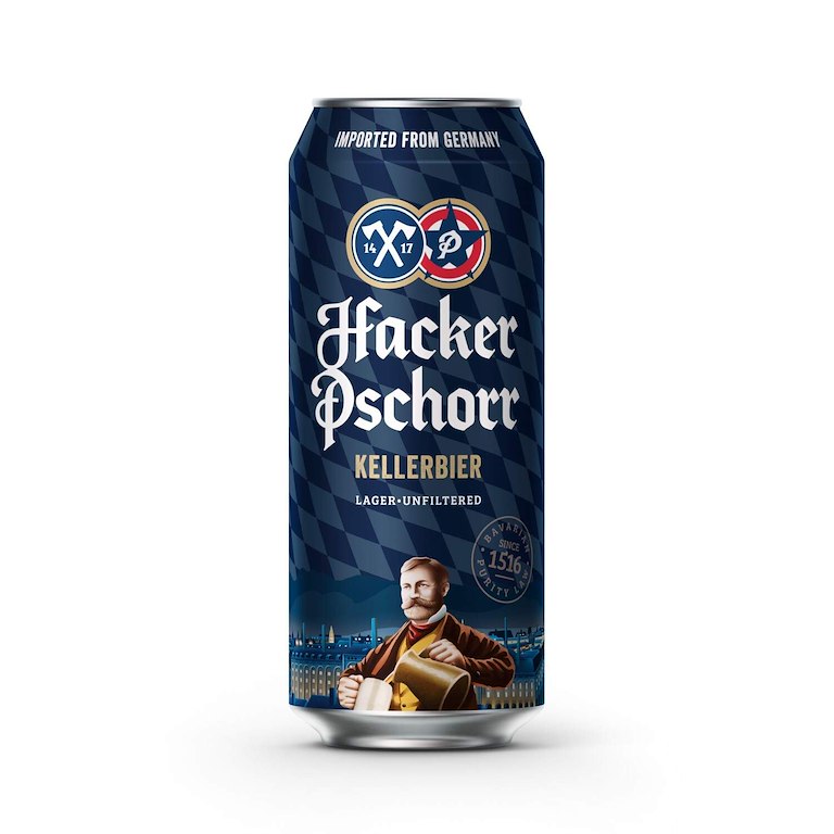 Hacker Pschorr pivo kellerbier limenka 0.5l