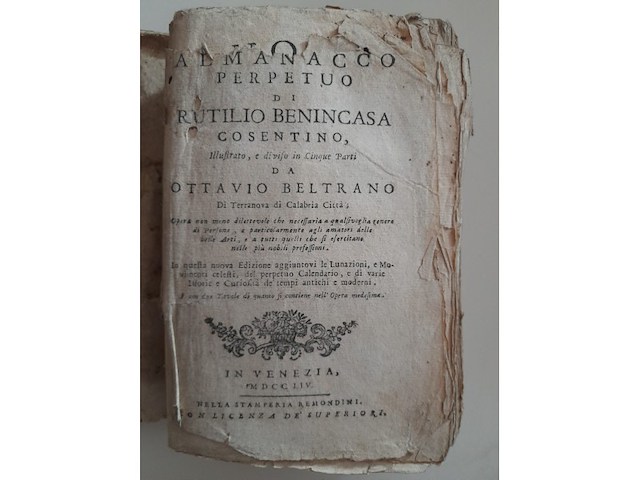ALMANACCO PERPETUO DI RUTILIO BENINCASA (1754.)