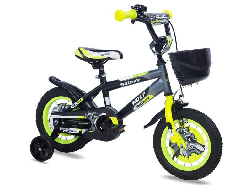 GALAXY Bicikl dečiji WOLF 12" crna/siva/neon žuta