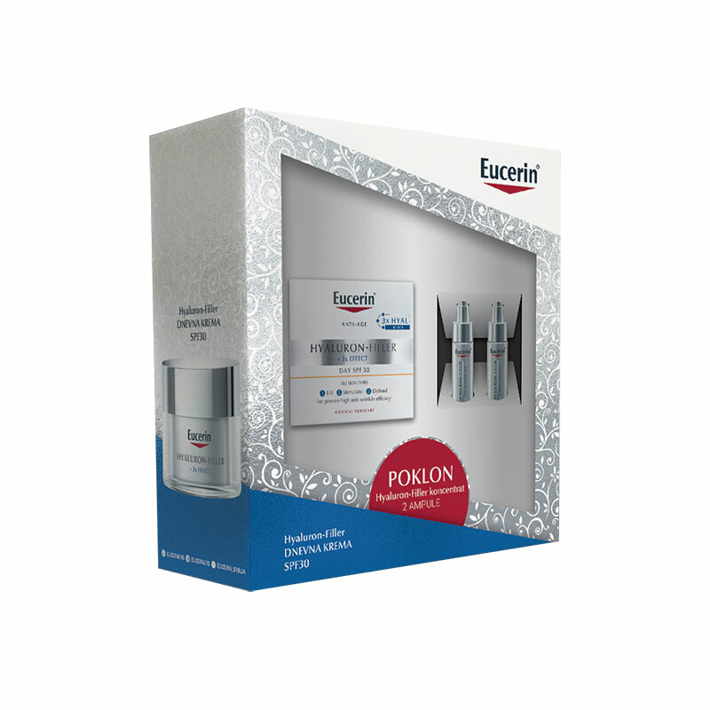 Eucerin Box Hyaluron-Filler dnevna krema SPF 30 50 ml + 2 ampule Eucerin Hyaluron-Filler koncentrata gratis