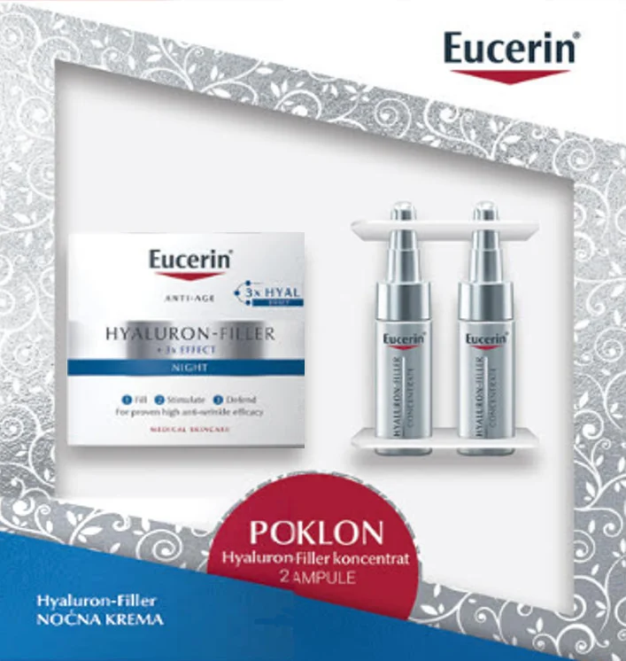 Eucerin Box Hyaluron-Filler noćna krema 50 ml + 2 ampule Eucerin Hyaluron-Filler koncentrata gratis