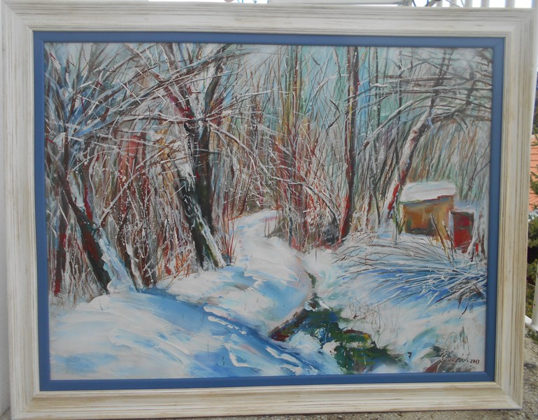 Zima, ulje na platnu, uramljena, sa 71×91 cm, bez 59×78 cm, akademski sl. Goran Bankovic, sertifikat, 400 eura