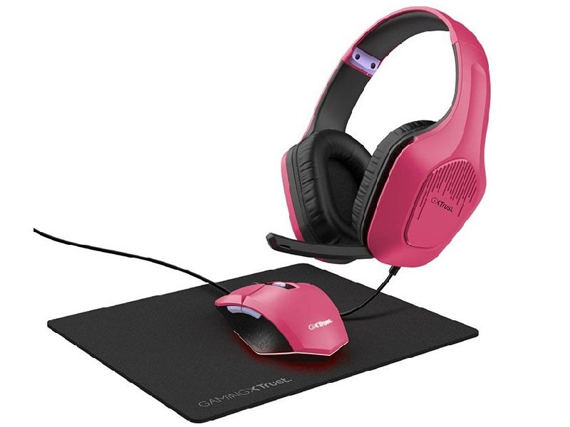 TRUST MIŠ + SLUŠALICE + PODLOGA TRUST GXT 790P TRIDOX 3-IN-1 PINK