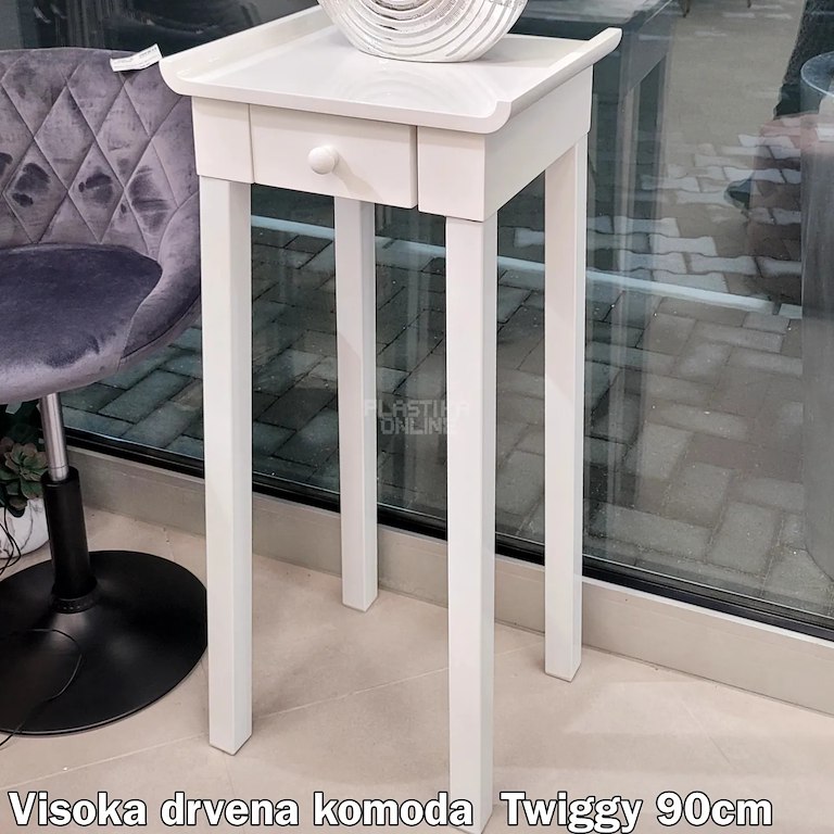 Drvena visoka komoda sa fiokom Twiggy 90 cm BELA