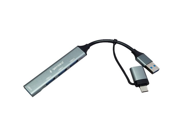 UHB-U3P4-06 Gembird HUB Type-A+C to 3*USB2.0 + 1*USB3.0 Aluminum