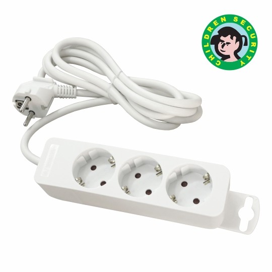 ME-PR3-3M DZ 16A 250V 3680W 3x1.5mm2 bela prenosna nerastavna trostruka priključnica (produžni kabl) Mitea Electric