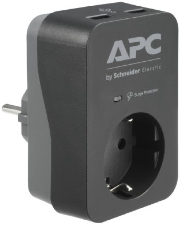 APC Essential SurgeArrest, 1 Schuko + 2 USB Charging Ports (2.4A Total), 230V 16A ( PME1WU2B-GR )