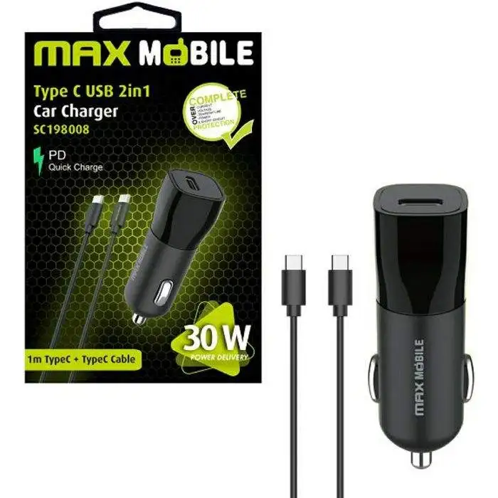MAX MOBILE 2u1 PD QC 3.0 Type C + Kabli 30 W