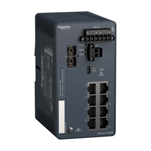SE Modicon Managed Switch – 8 ports for copper + 1 port for fiber optic single-mode